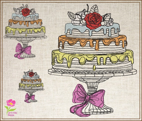 Fancy Cake Machine Embroidery Design 3-tiered Layer Cake | Etsy