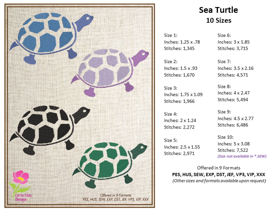 Sea Turtle Embroidery Design Bundle Turtle Embroidery Design - Etsy