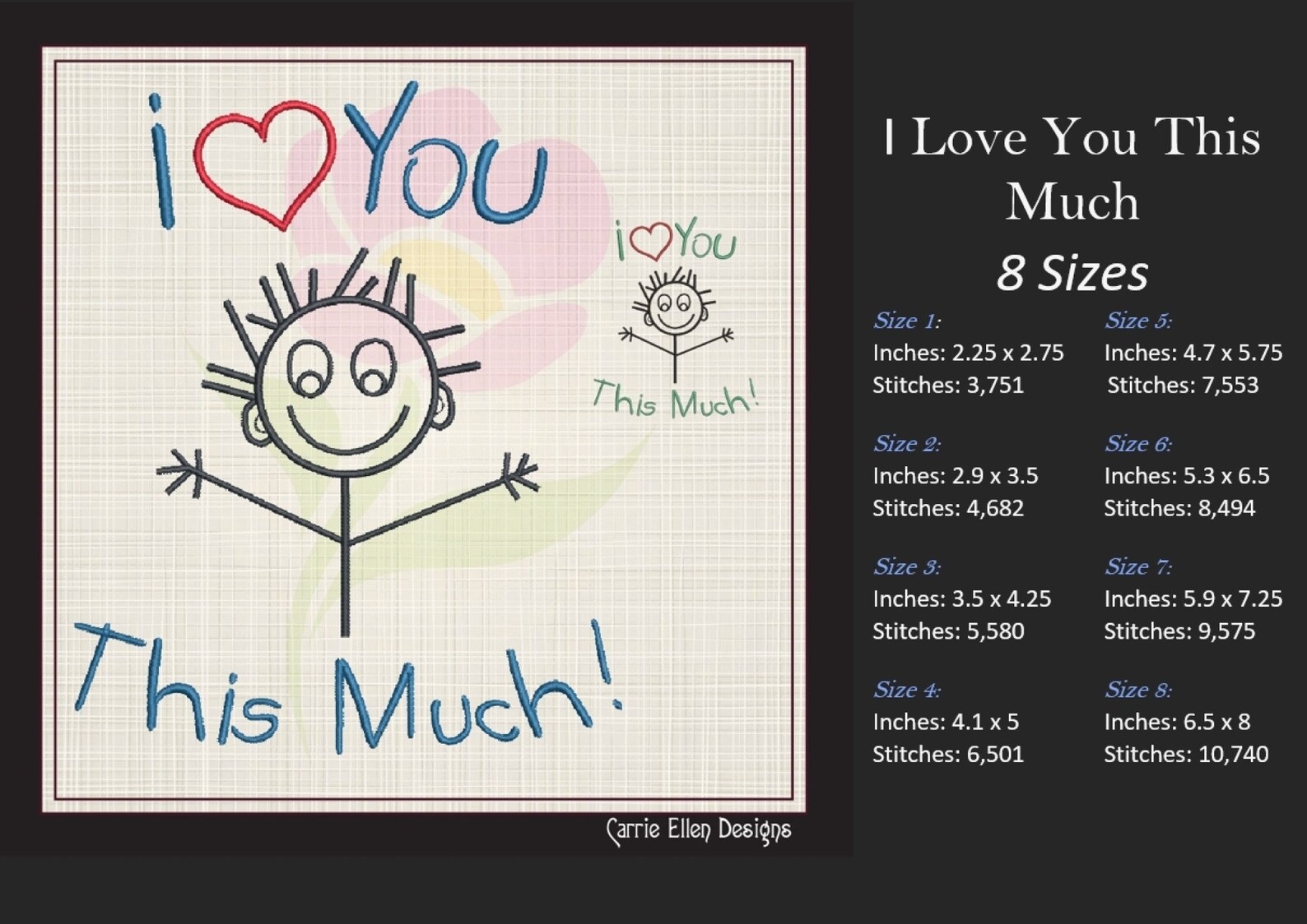 Stick Figure Embroidery Design I Love You This Much Stick - Etsy