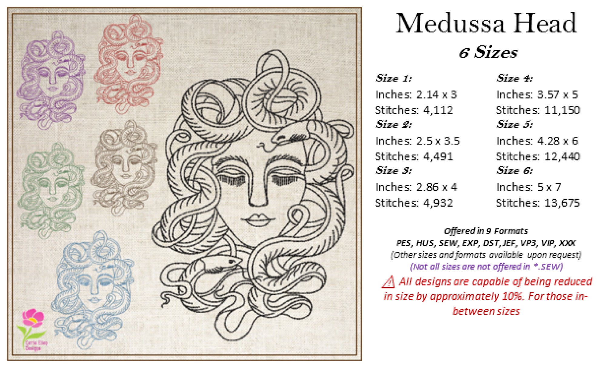 Medusa Head Machine Embroidery Design, Line Art Greek Mythology Medusa ...