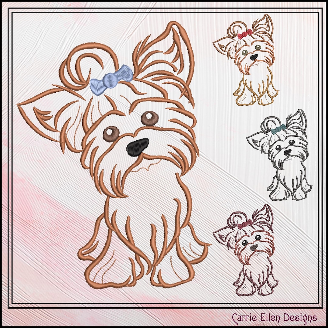 Yorkshire Terrier Machine Embroidery Design, Yorkie With Bow Embroidery ...