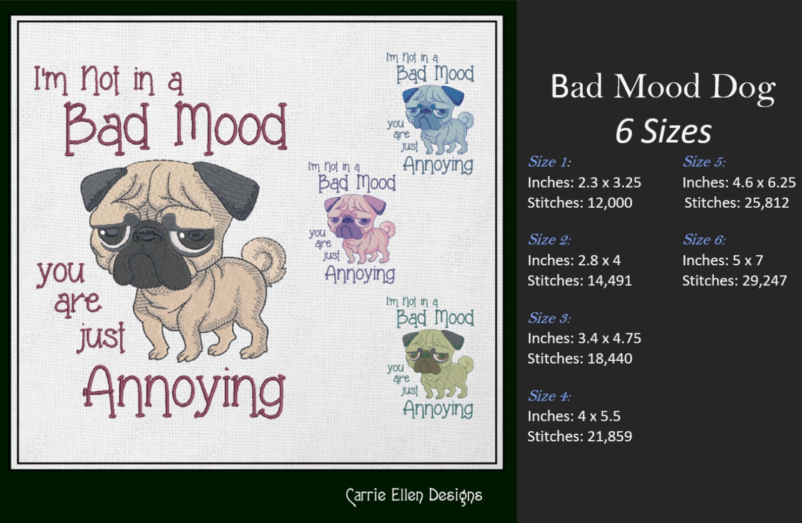 Grumpy Dog Machine Embroidery Design, I’m Not in a Bad Mood Design ...