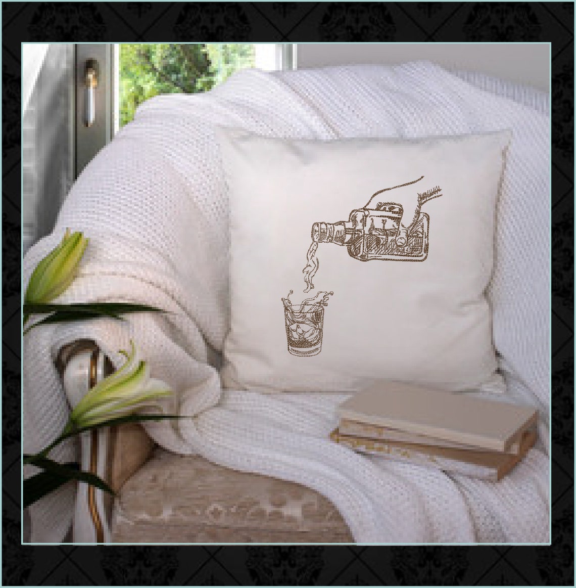 Pouring Whiskey Bottle Sketch Machine Embroidery Design - Etsy