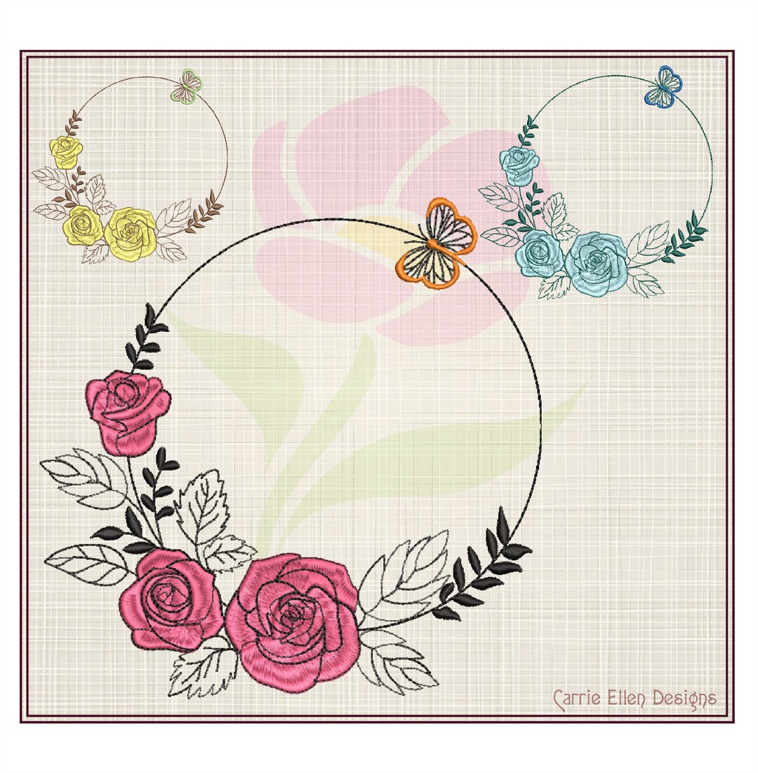 Butterfly Flower Wreath Machine Embroidery Design, Wreath Frame Design ...