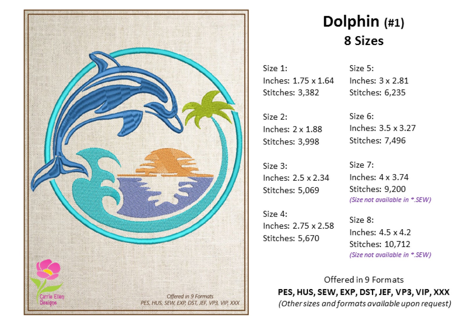 Dolphin Machine Embroidery Design Bottlenose Dolphin - Etsy