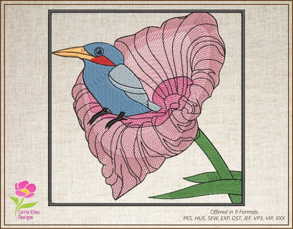 Blue Bird Machine Embroidery Design Flower Embroidery Design | Etsy