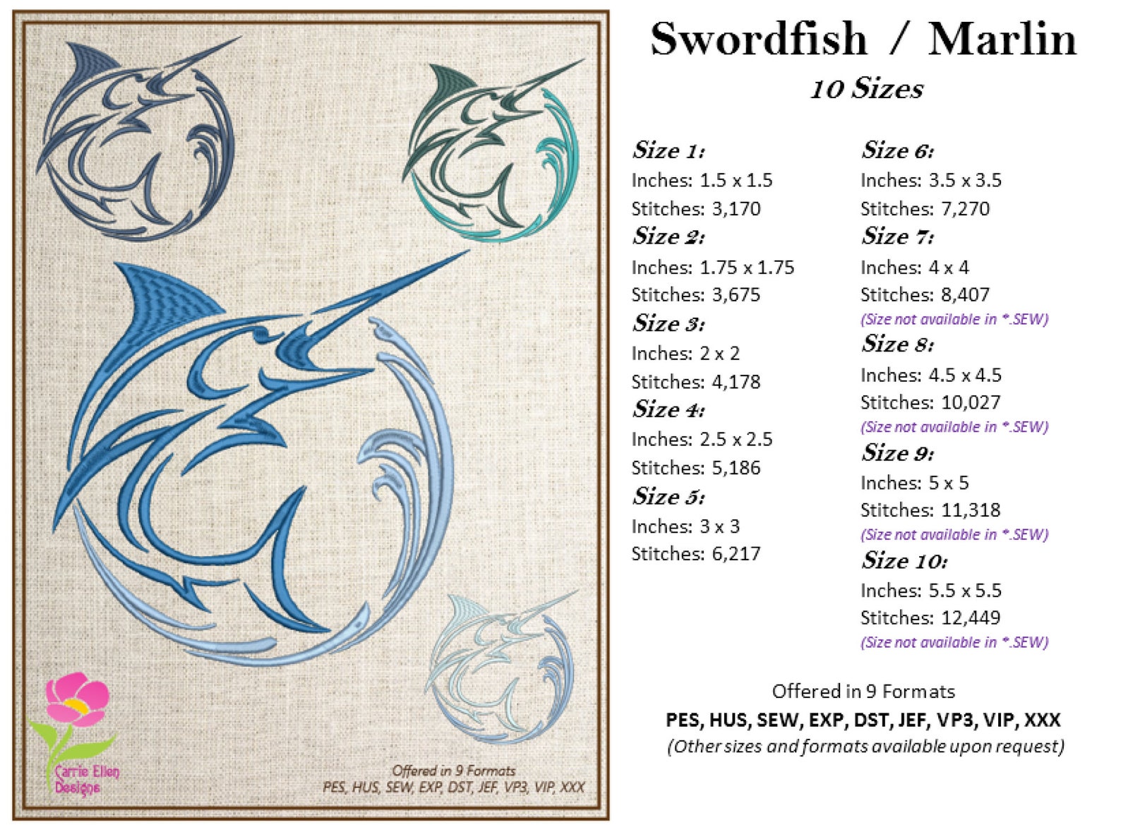 Pacific Blue Marlin Machine Embroidery Design North Atlantic - Etsy