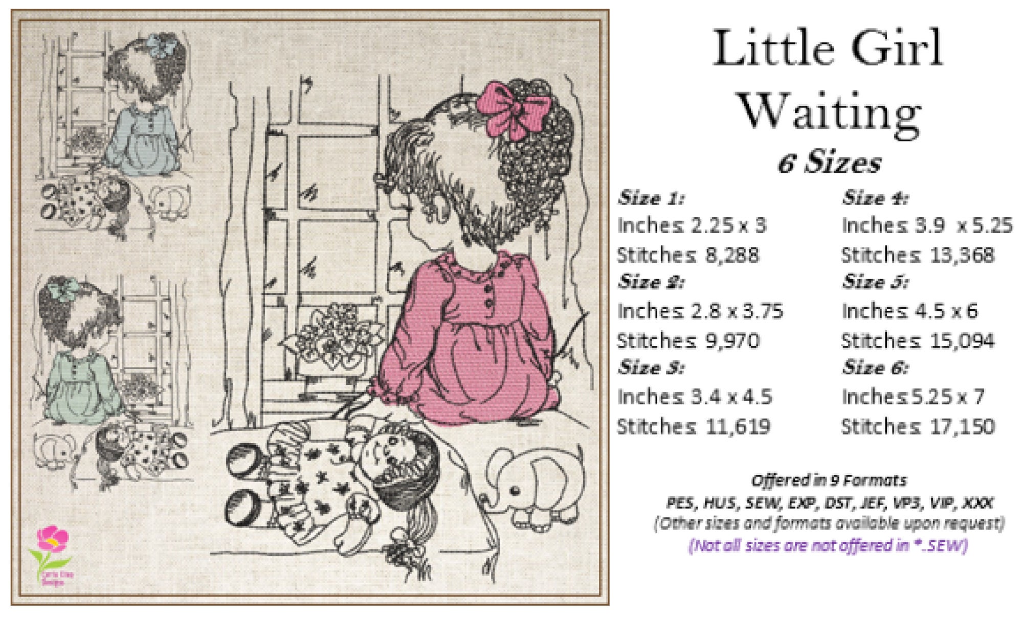 Little Girl Waiting Machine Embroidery Design, Girl Sitting in Window ...