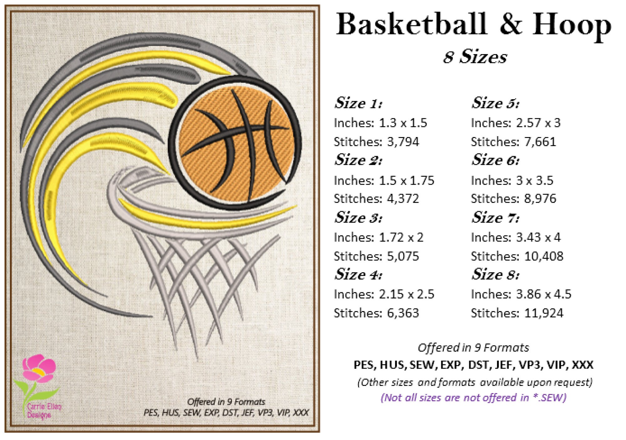 Basketball Machine Embroidery Design Ball and Hoop Design - Etsy