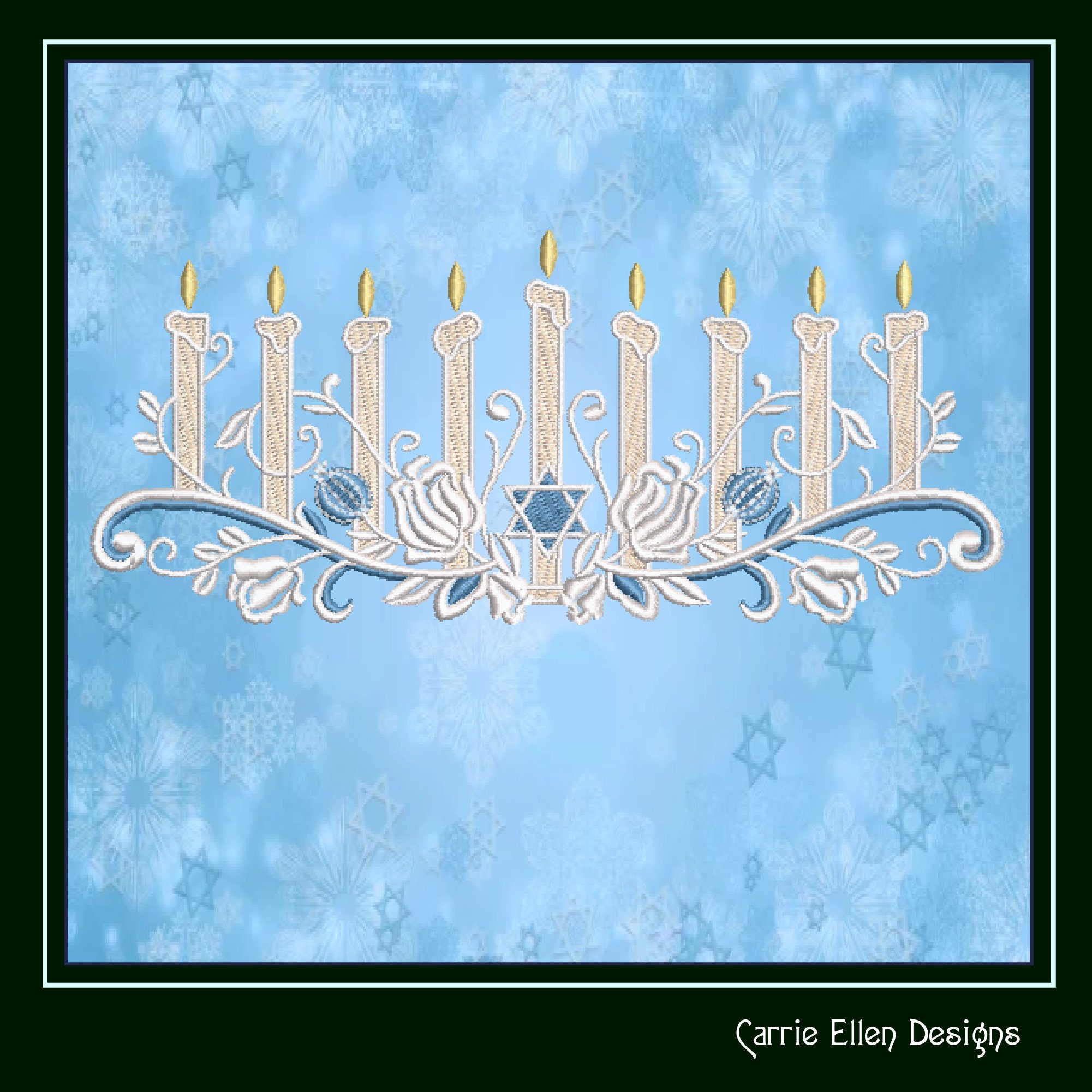 Menorah Machine Embroidery Design, Golden Menorah With Hanukkah Candles ...