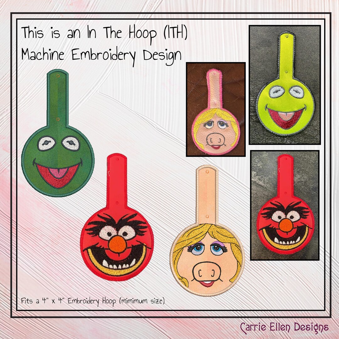 Muppet in the Hoop Key Fob Design Bundle, ITH Machine Embroidery File ...