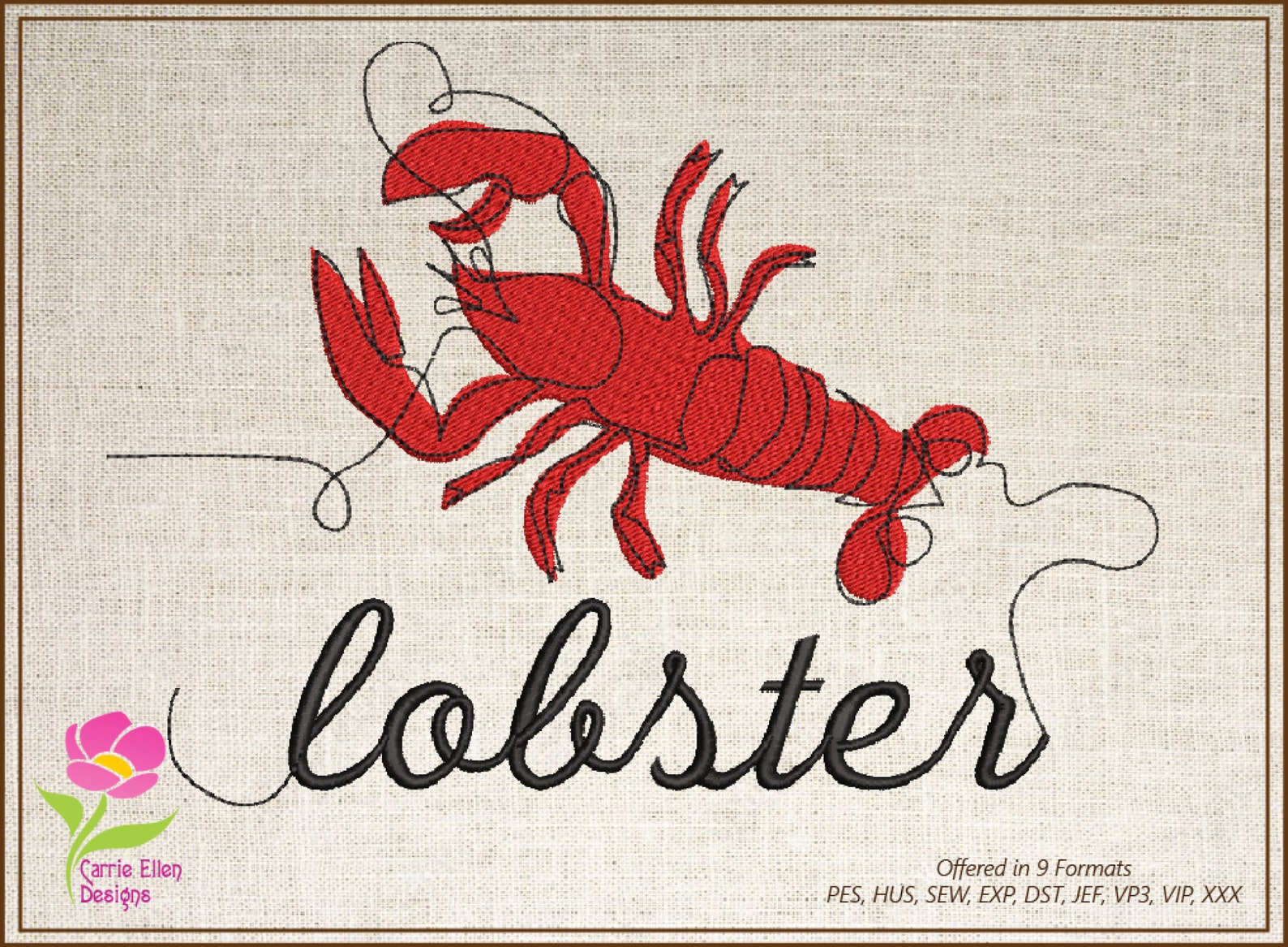 Lobster Machine Embroidery Design Red Lobster Design Lobster | Etsy