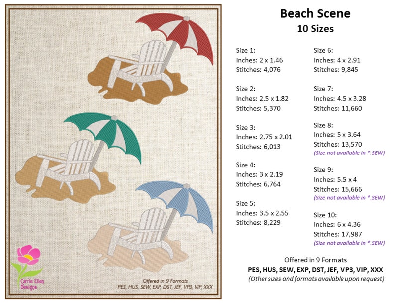 Beach Scene Machine Embroidery Design, Summer Embroidery Design, Beach ...