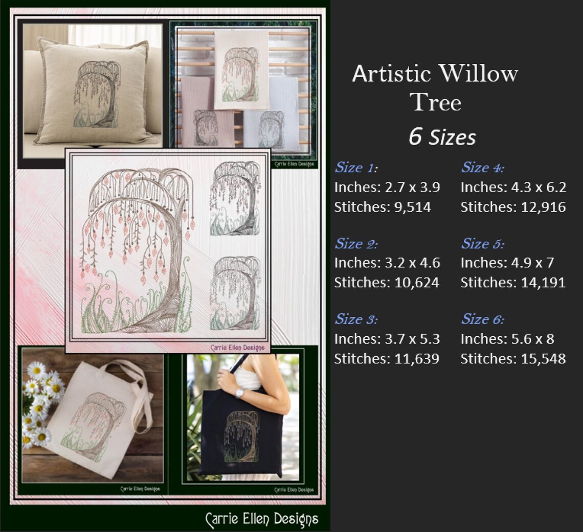 Artistic Willow Tree Machine Embroidery Design, Line Art Sketch Tree ...