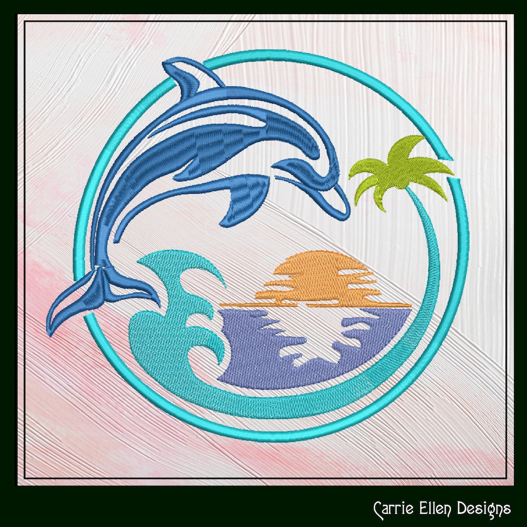 Dolphin Machine Embroidery Design, Bottlenose Dolphin Pattern, Jumping ...