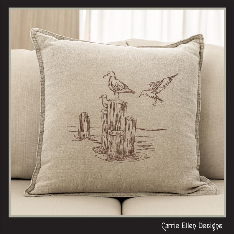 Seagull Machine Embroidery Design, Marine Bird Sketch Pattern, Sea Bird ...