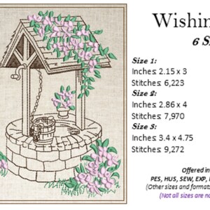 Wishing Well Machine Embroidery Design: Floral Line Art (6 Sizes ...
