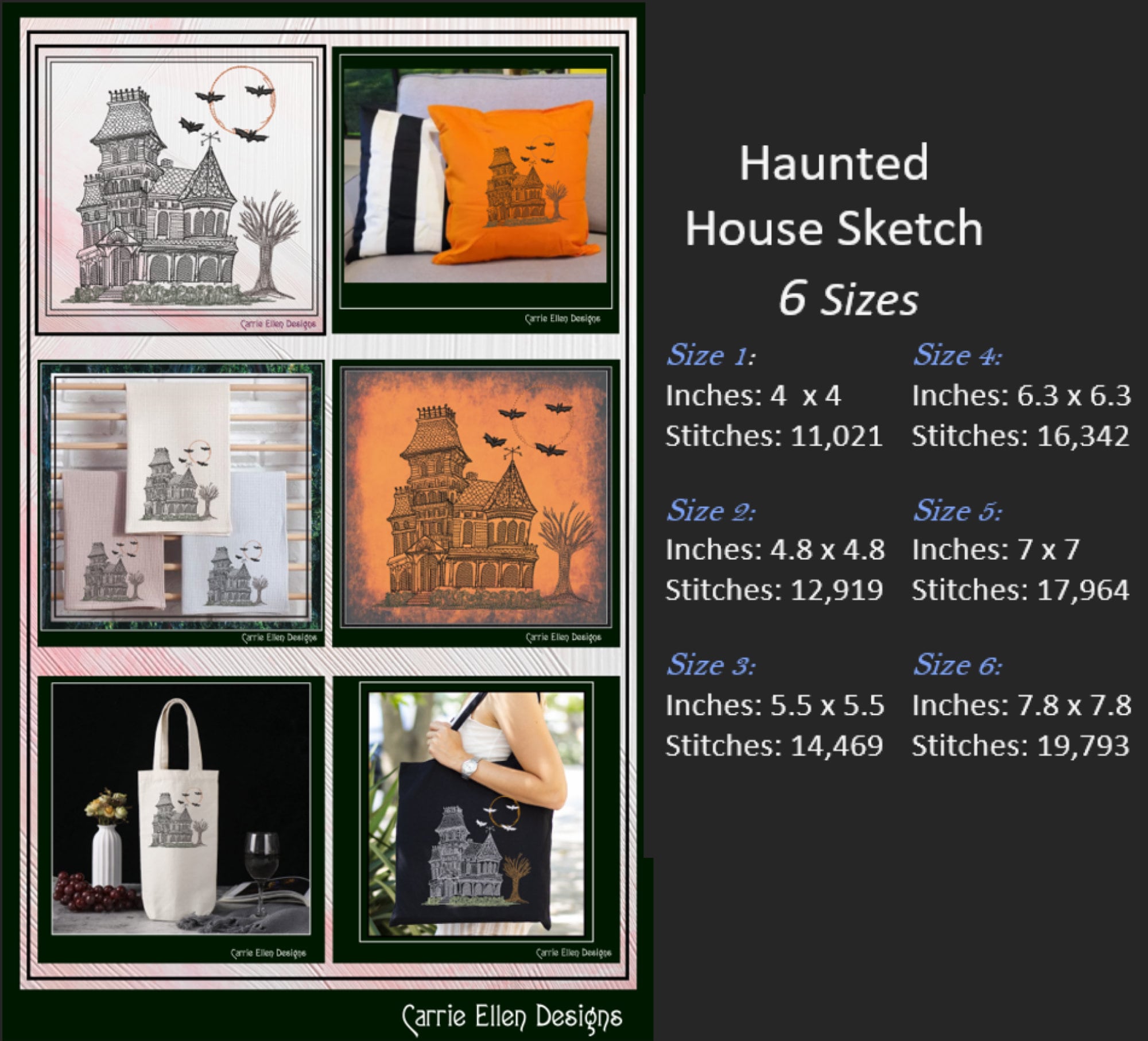 Haunted House Machine Embroidery Design, Halloween Embroidery Design ...