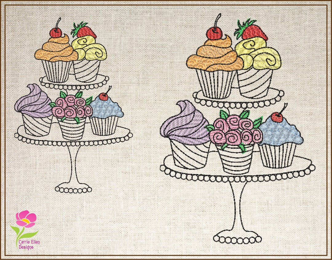 Cupcake Display Machine Embroidery Design, Cakes and Dessert Embroidery ...