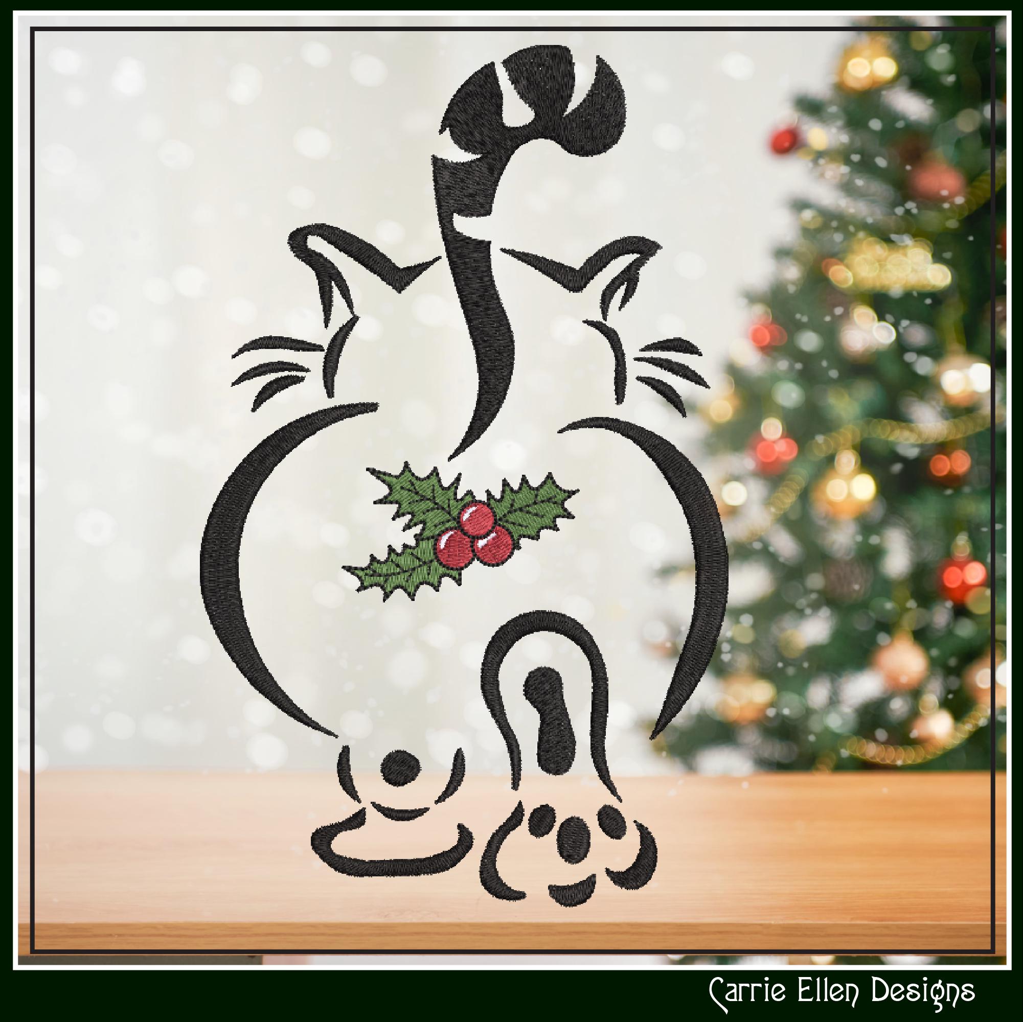 Christmas Fat Cat Embroidery Design, Mistletoe Butt Catatude Design, X ...