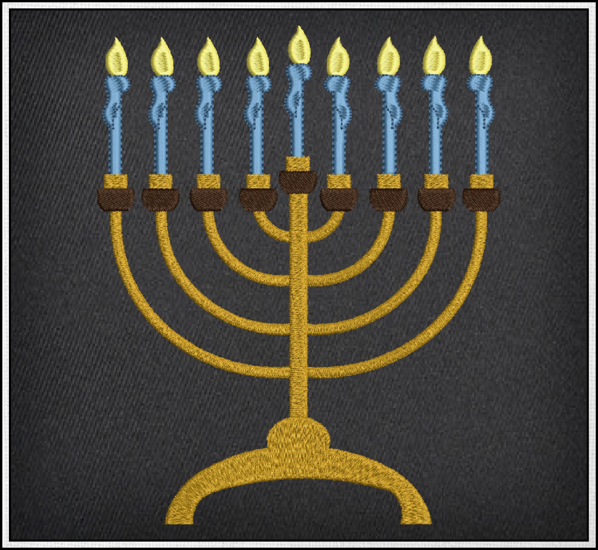 Menorah Machine Embroidery Design, Golden Menorah With Hanukkah Candles ...