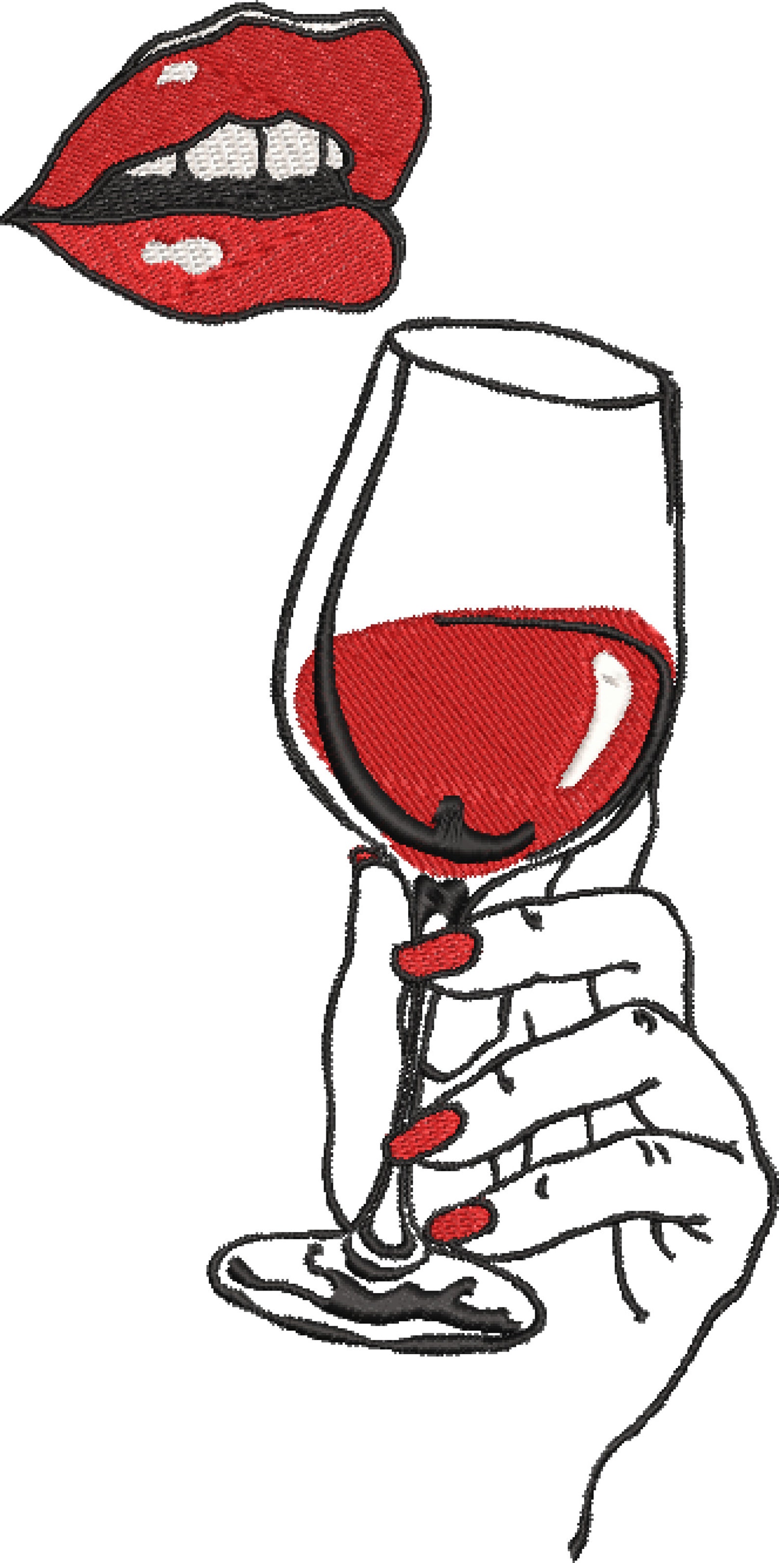 Lady Drinking Wine Machine Embroidery Design Wine Glass - Etsy
