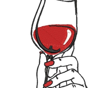 Lady Drinking Wine Machine Embroidery Design, Wine Glass Embroidery ...