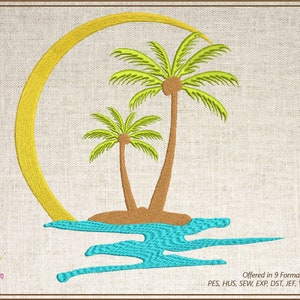 Tropical Island Machine Embroidery Design Bundle, Palm Tree Island ...