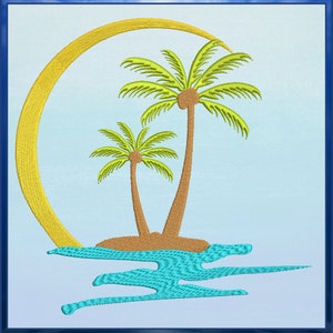 Tropical Island Machine Embroidery Design, Palm Tree Island Embroidery ...