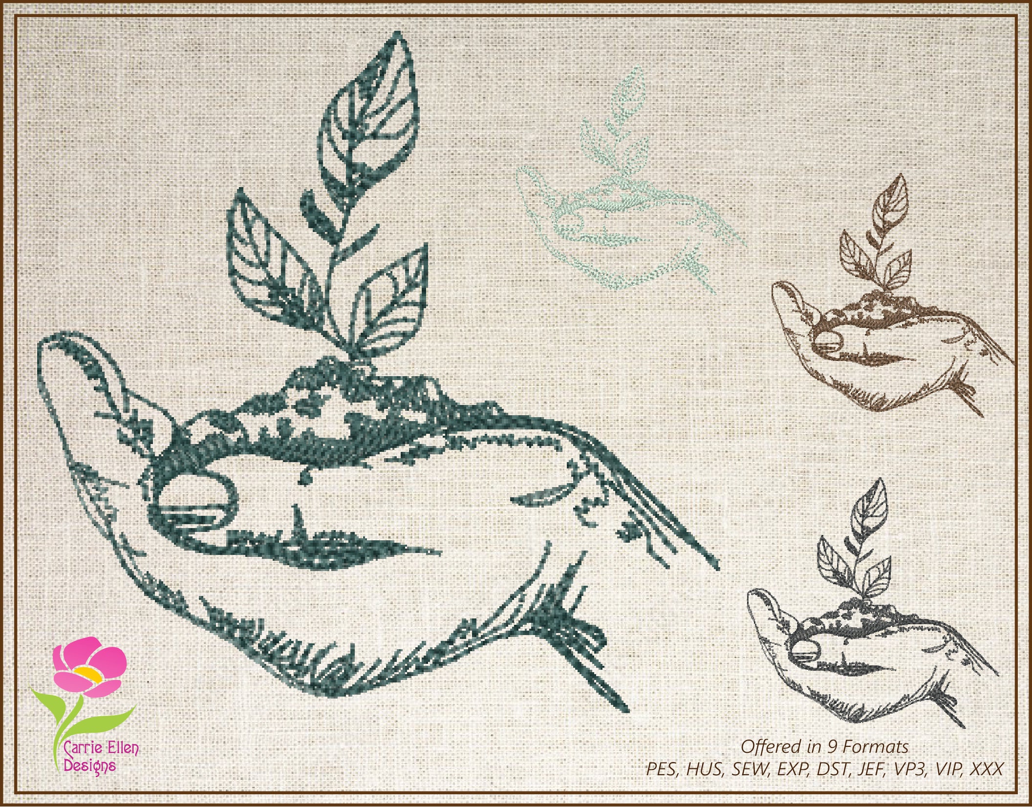 Hand Holding Soil With Plant Sapling Machine Embroidery Design ...