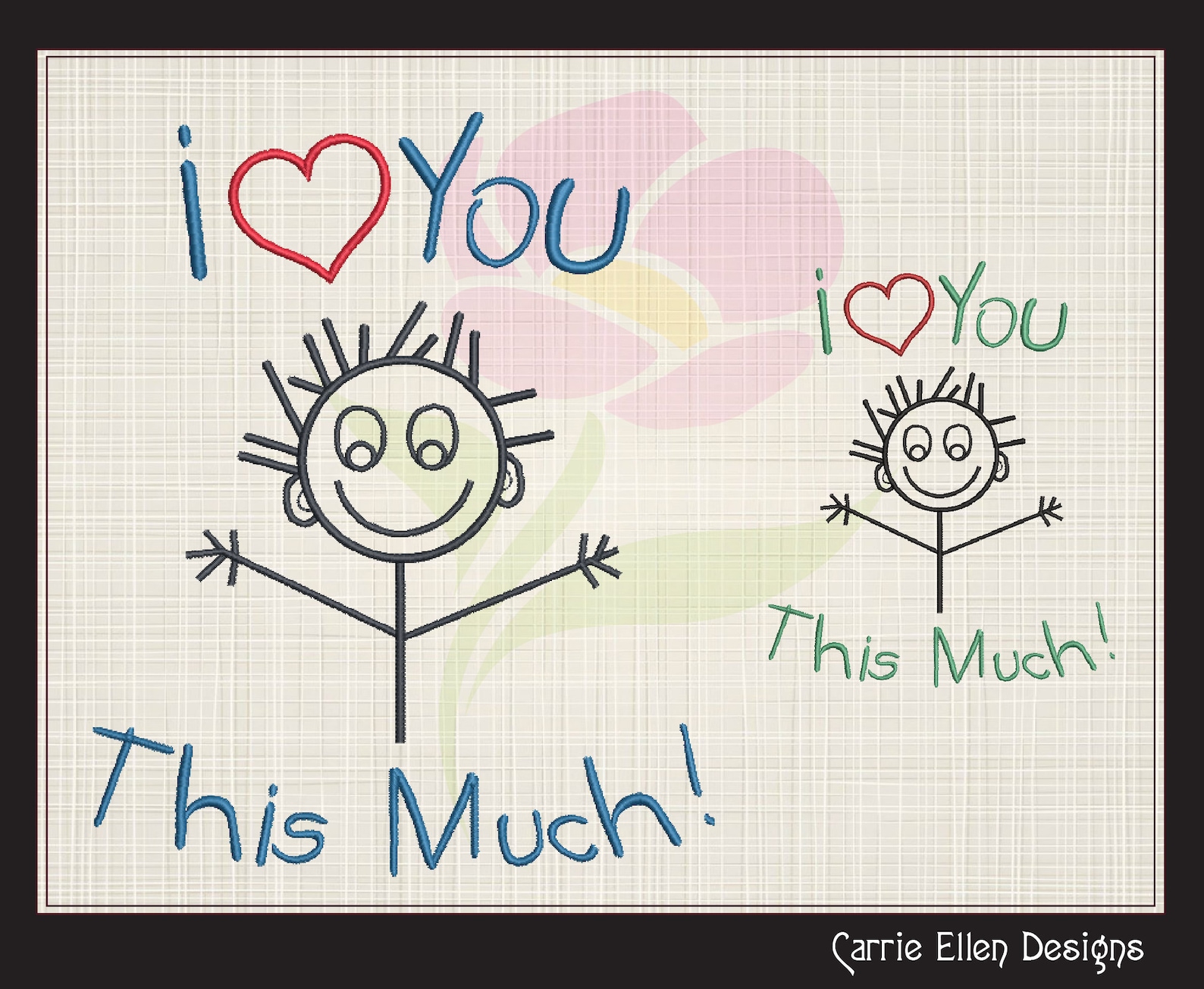Stick Figure Embroidery Design I Love You This Much Stick - Etsy