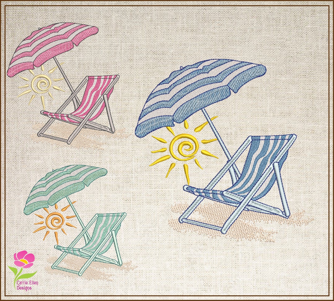 Beach Chair and Umbrella Machine Embroidery Design, Summer Vacation ...