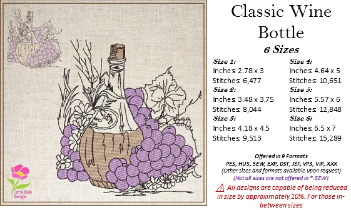 Classic Wine Bottle Machine Embroidery Design, Wine Grapes Design ...