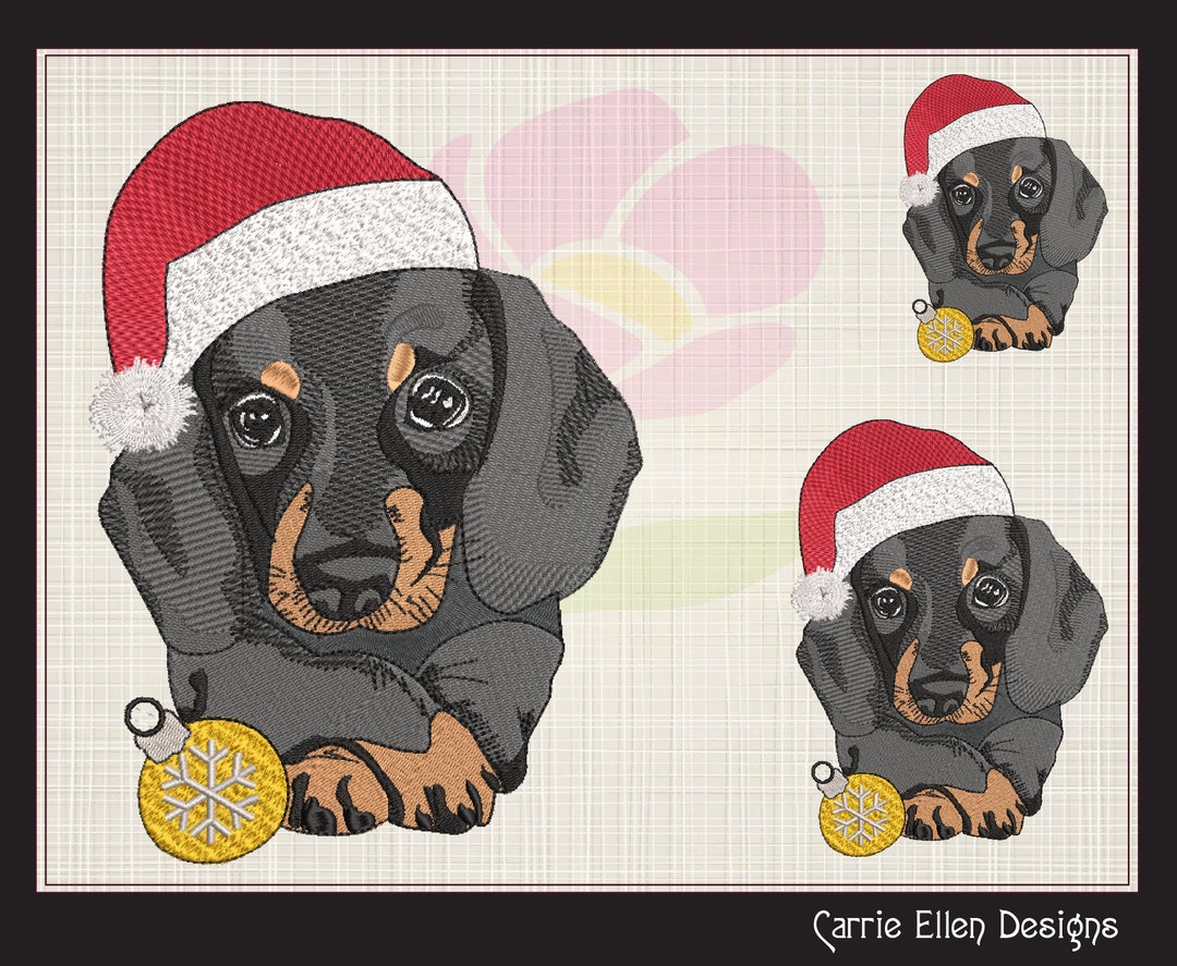 Dachshund Dog Embroidery Design, Christmas Dachshund Machine Embroidery ...