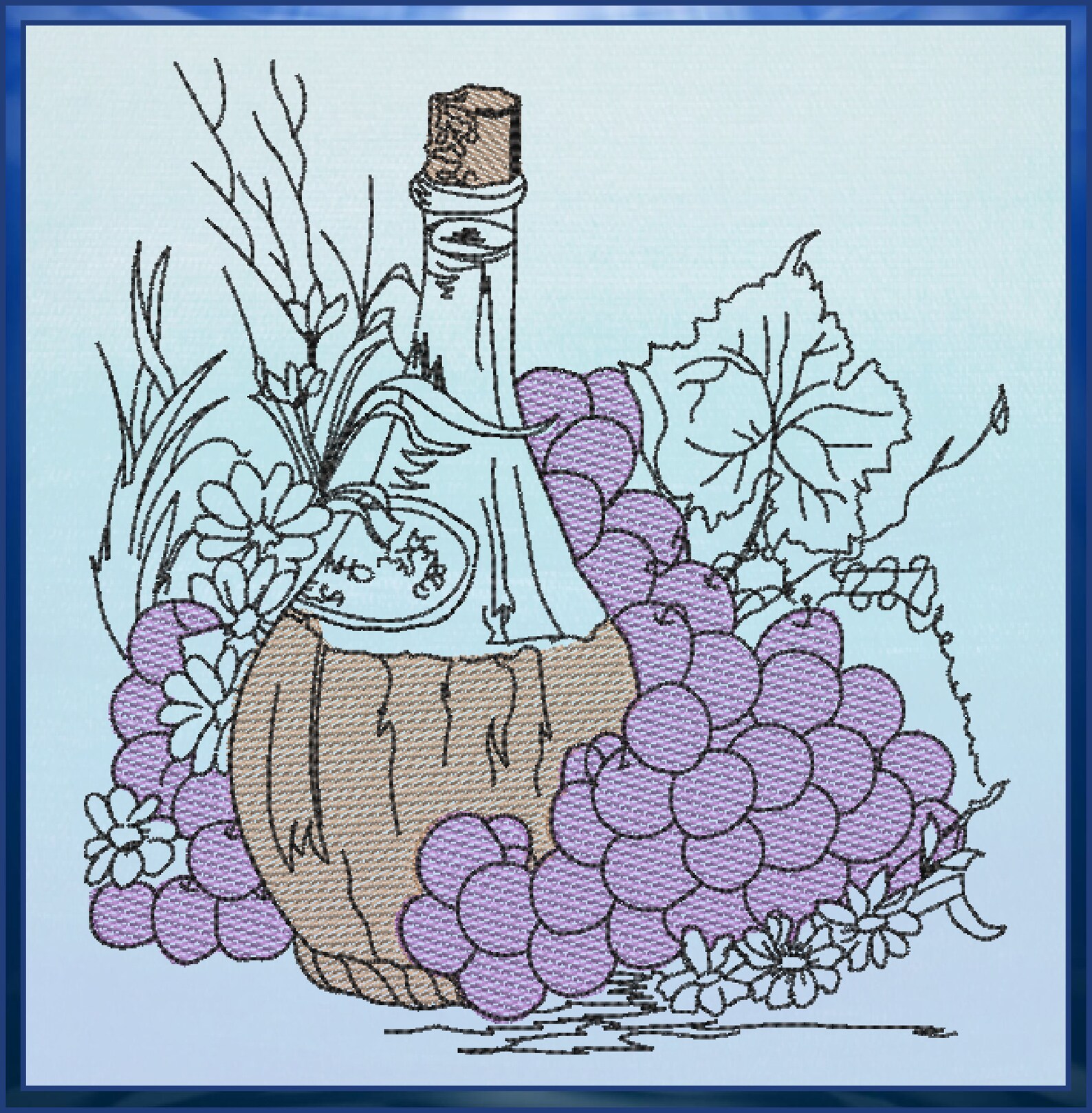 Classic Wine Bottle Machine Embroidery Design, Wine Grapes Design ...