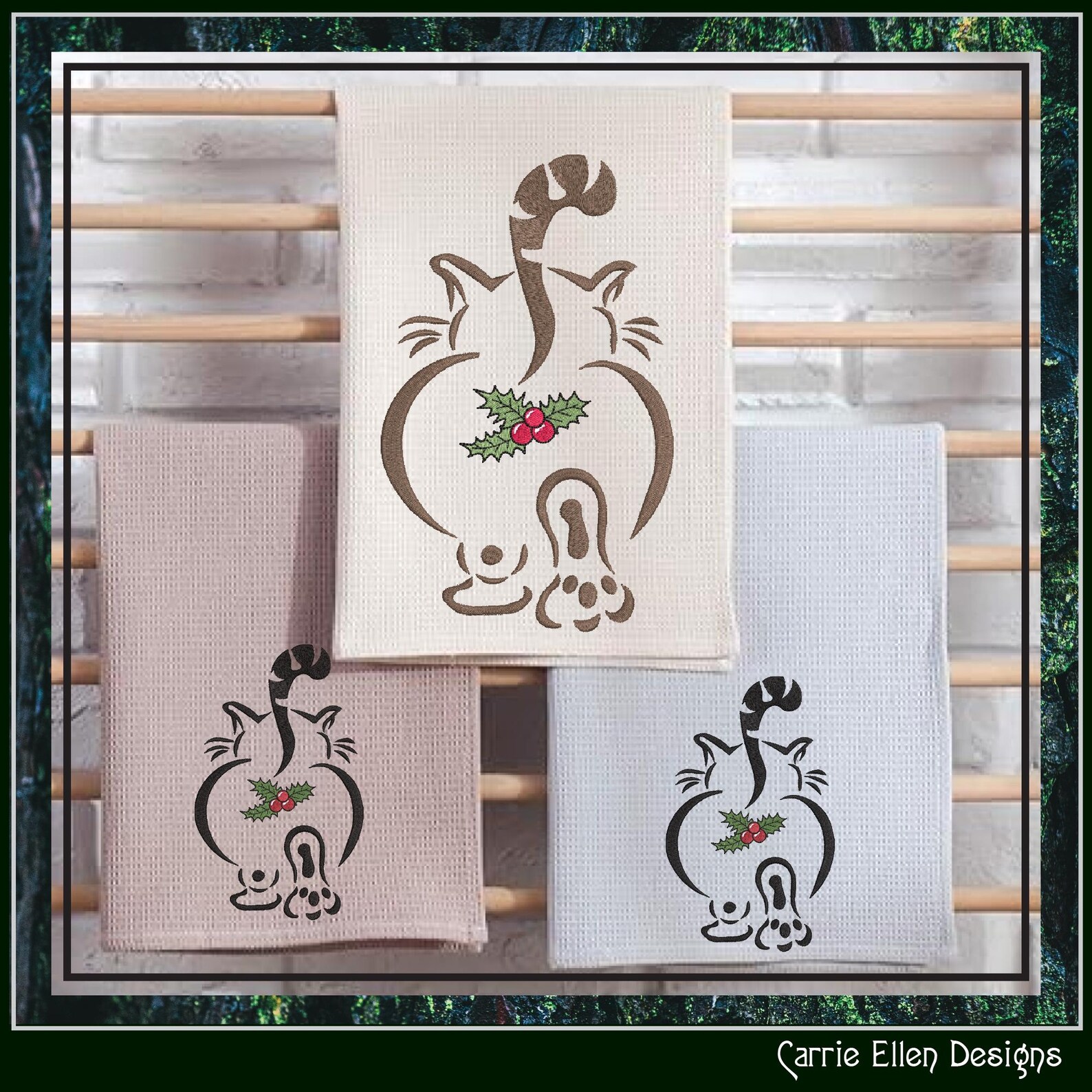 Christmas Fat Cat Embroidery Design, Mistletoe Butt Catatude Design, X ...