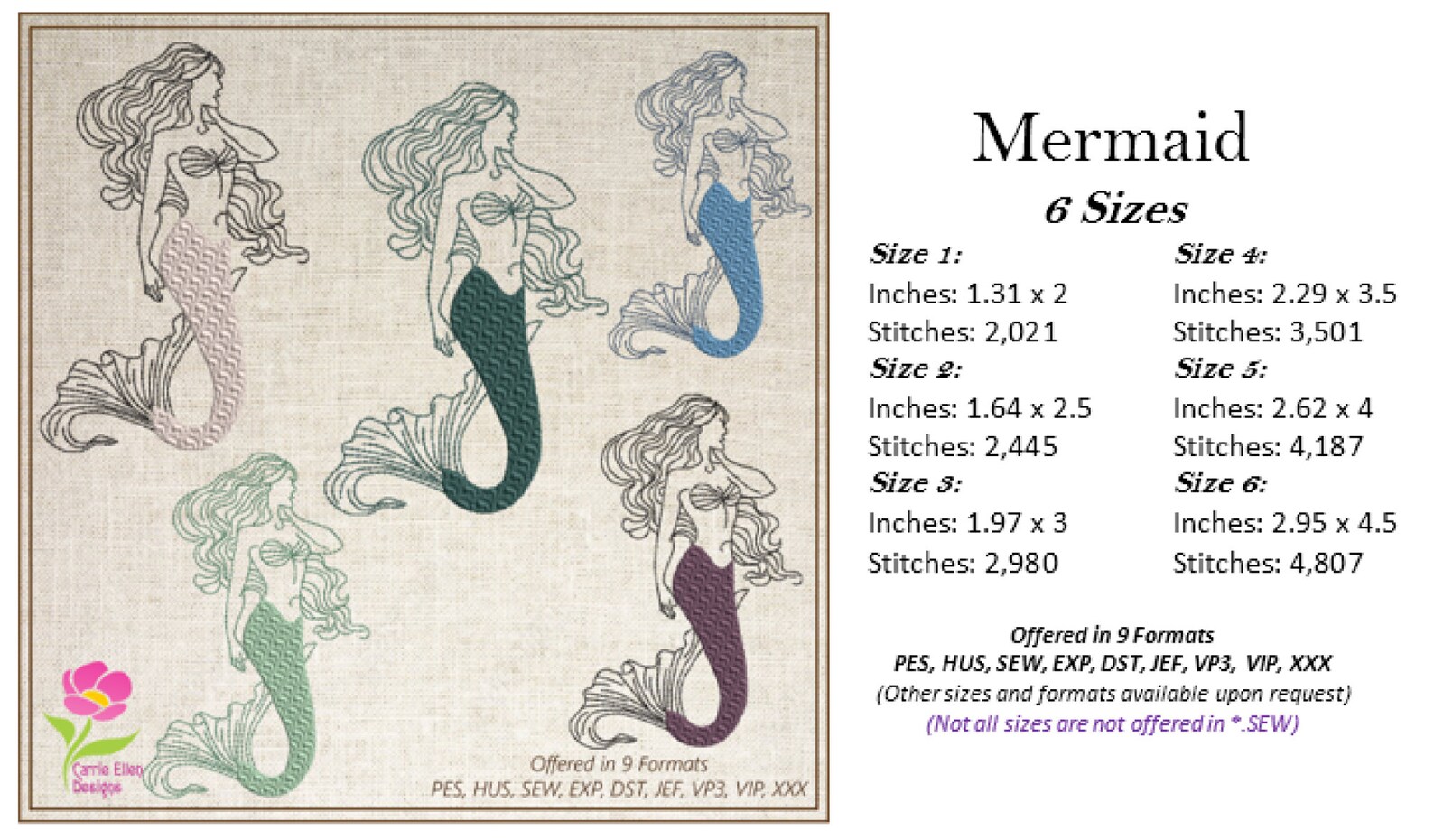 Mermaid Machine Embroidery Design Sea Life Marine Machine - Etsy