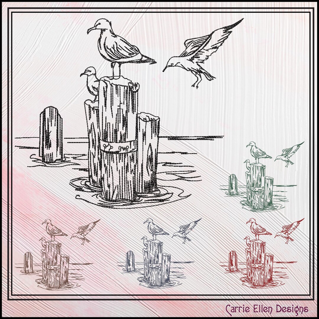 Seagull Machine Embroidery Design, Marine Bird Sketch Pattern, Sea Bird ...