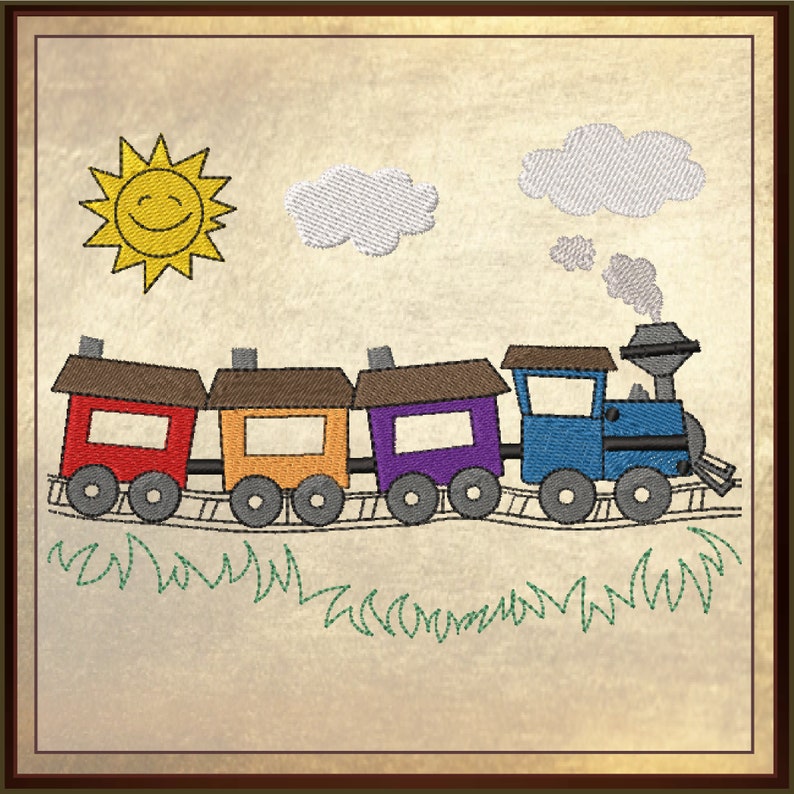 Train Cartoon Machine Embroidery Design, Colorful Kids Train Design ...