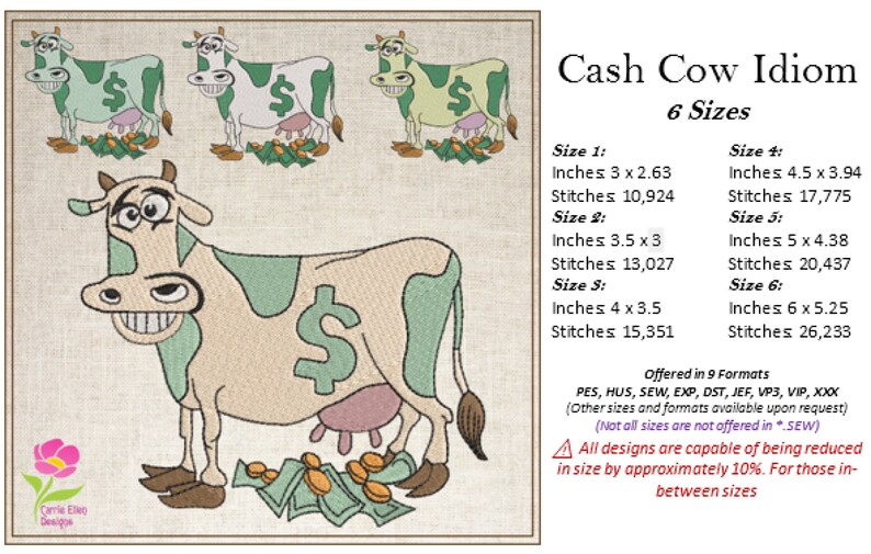 Cash Cow Idiom Machine Embroidery Design Money Embroidered - Etsy