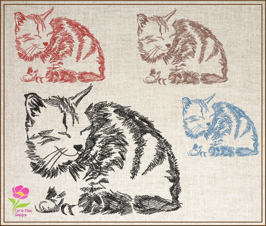Cat Sketch Machine Embroidery Design, Kitten Line Art Embroidery Design ...