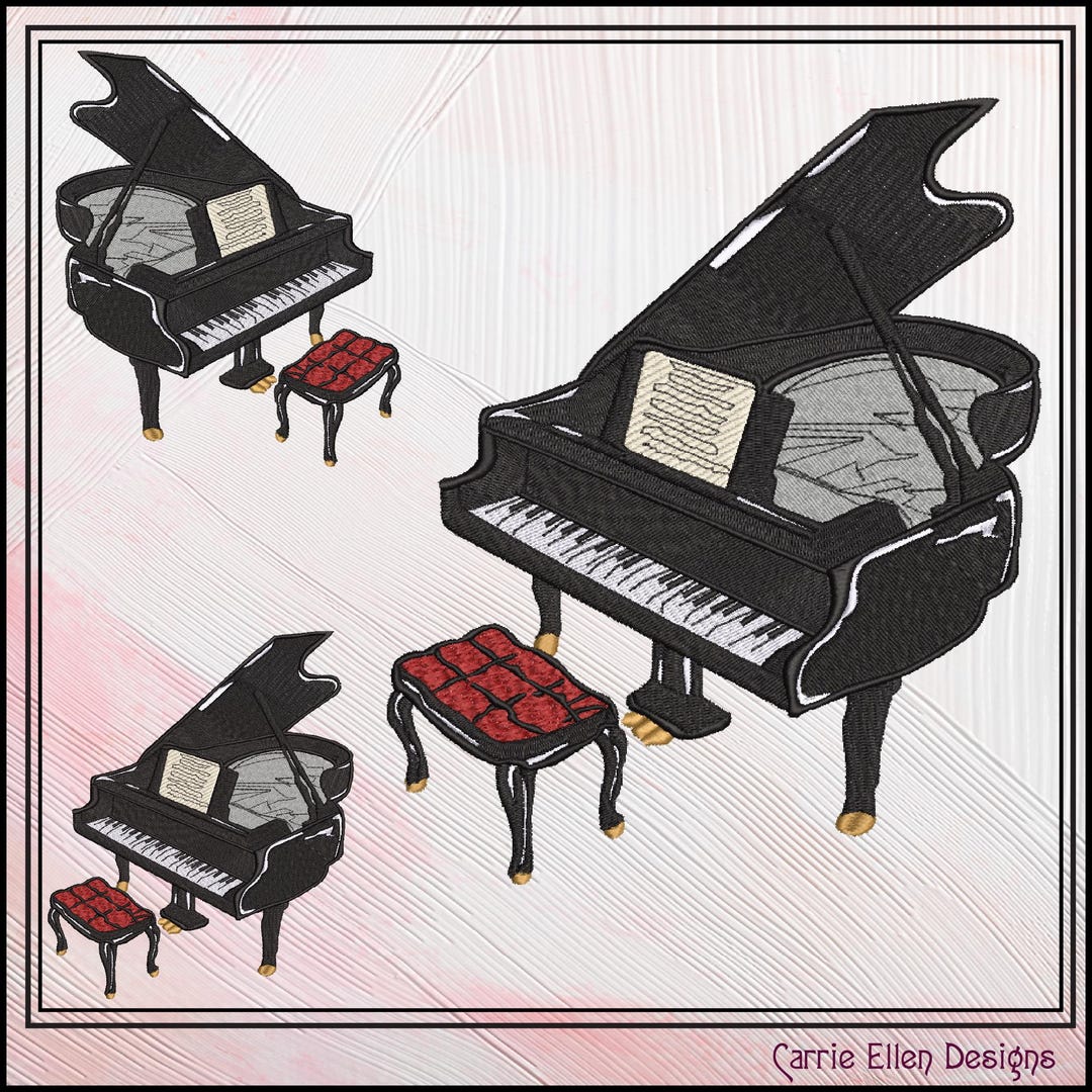 Piano Machine Embroidery Design, Musical Instrument, Baby Grand, Ivory ...