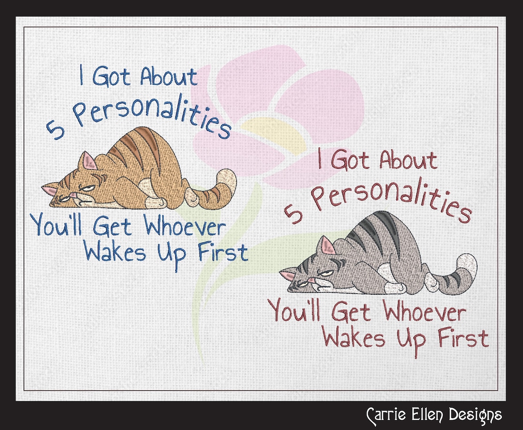 Multiple Personality Cat Machine Embroidery Design, Funny Sleeping Cat ...