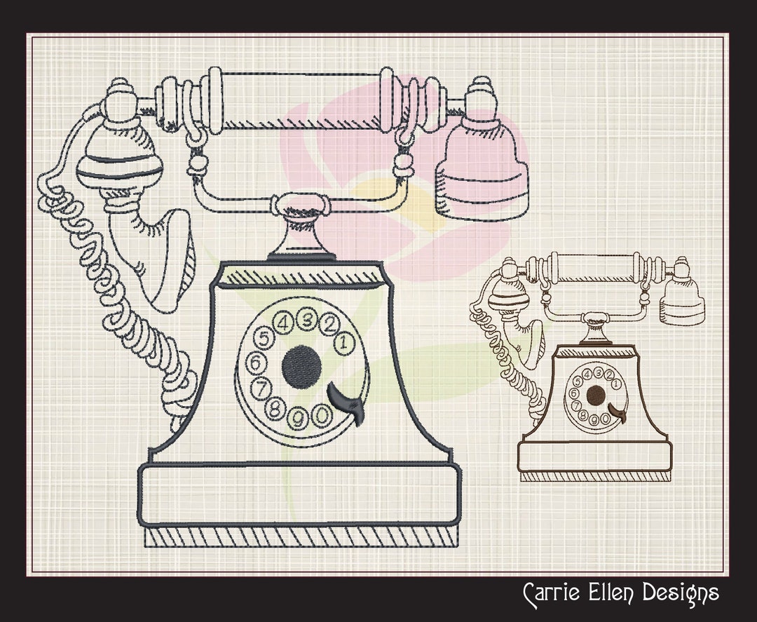Vintage Telephone Machine Embroidery Design, Retro Phone Line Art ...