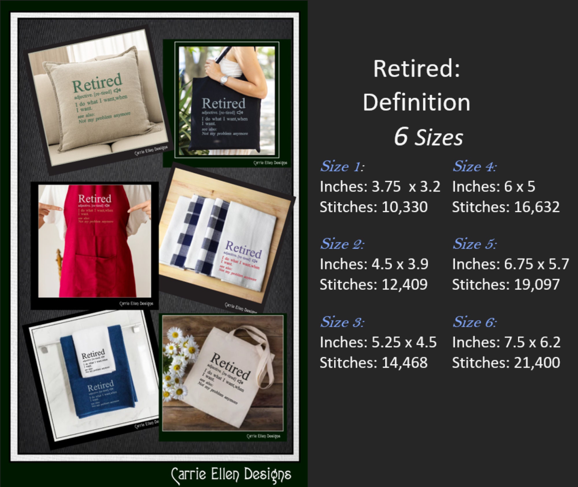 Retired Definition Embroidery Design, Machine Embroidery Design, Snarky ...
