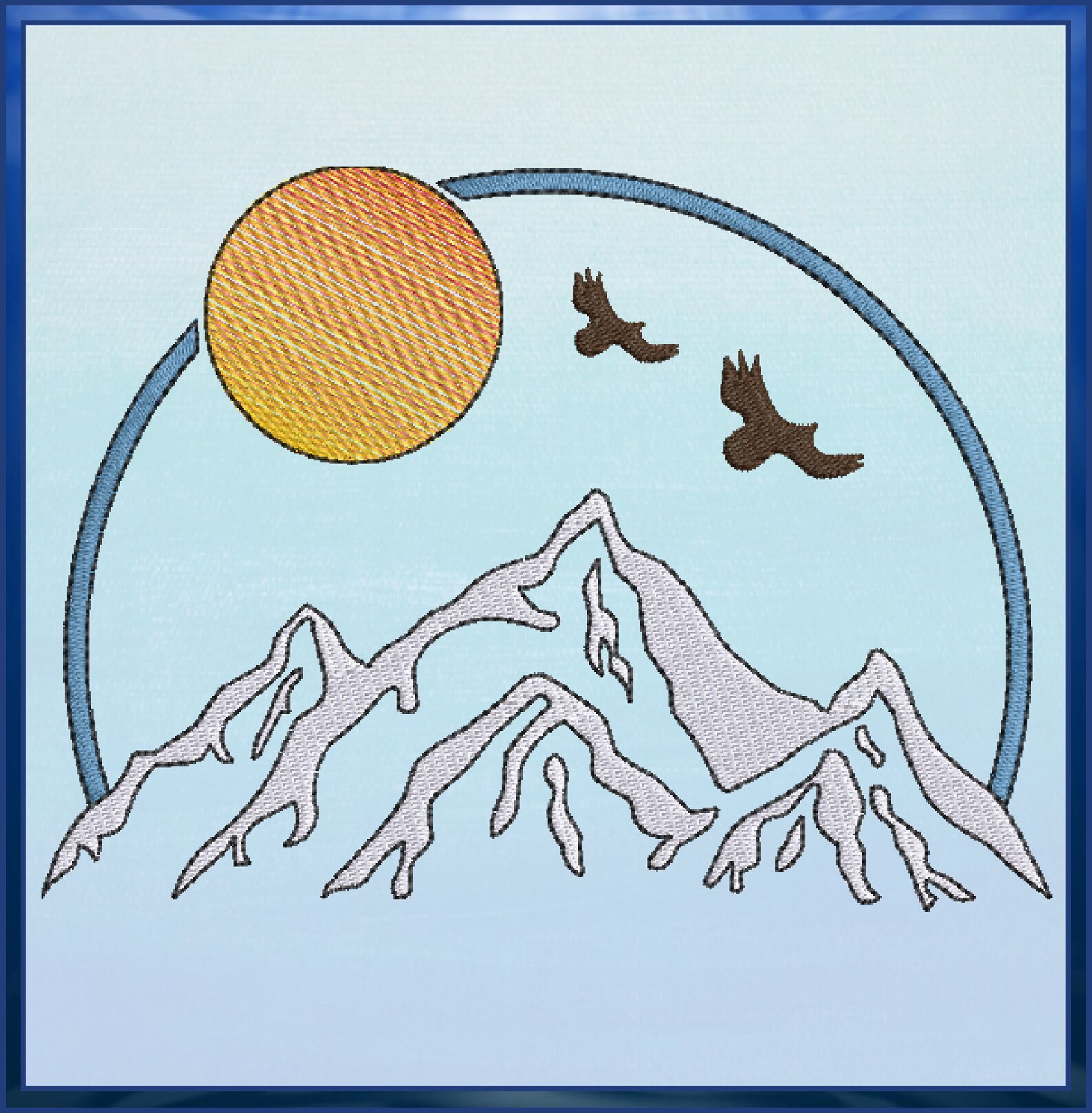 Mountain View Machine Embroidery Design Sunrise Sunset | Etsy