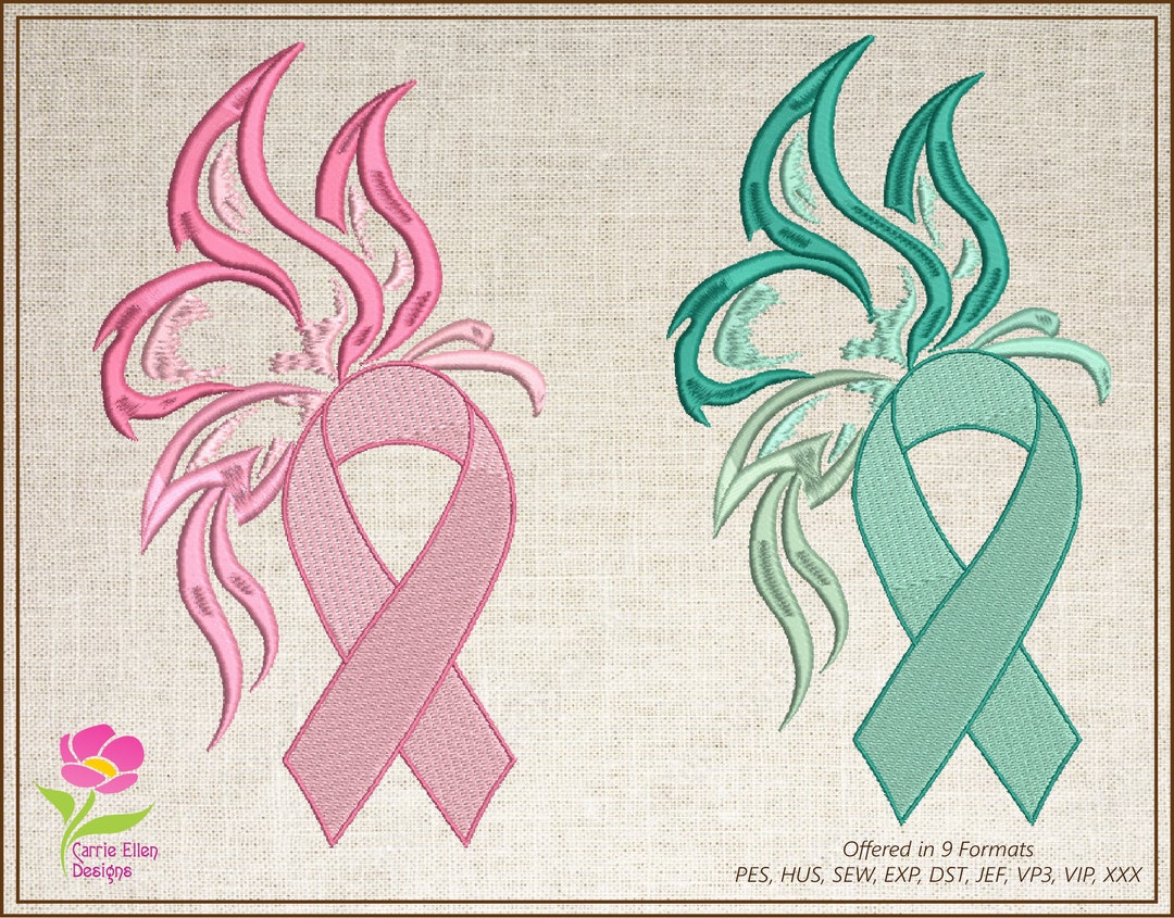 Breast Cancer Awareness Machine Embroidery, Teal Ovarian Cancer Ribbon ...