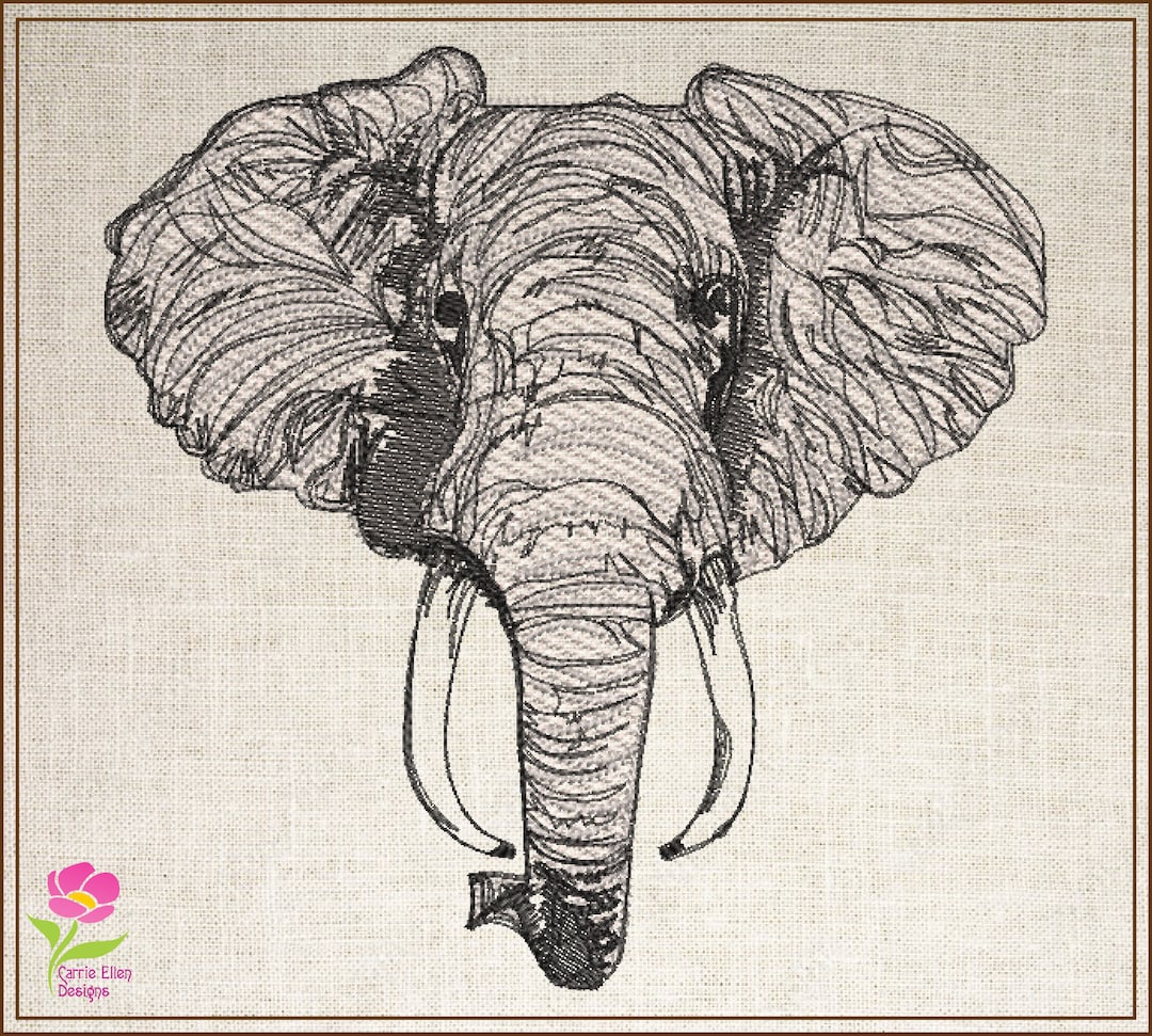 Elephant Head Machine Embroidery Design, Safari Animal Embroidery ...