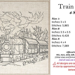 Train Scene Sketch Machine Embroidery Design, Vintage Train Embroidery ...
