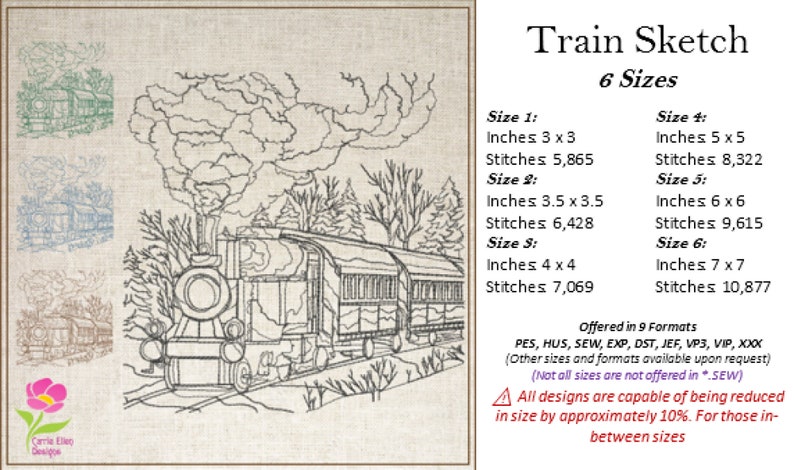 Train Scene Sketch Machine Embroidery Design Vintage Train - Etsy